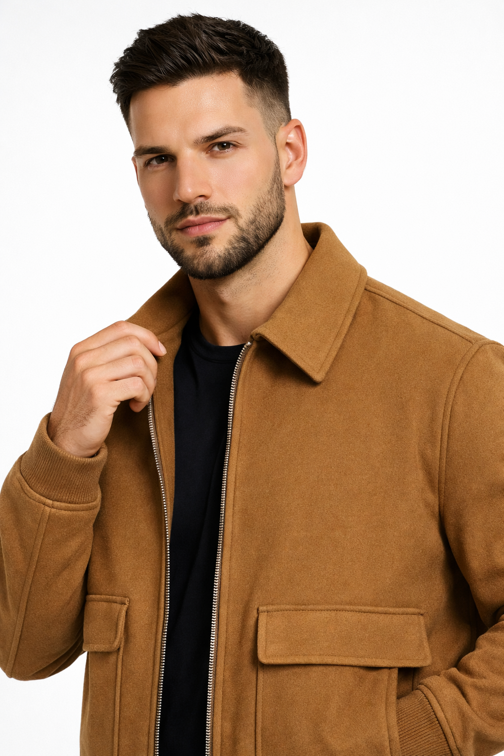 NICKY Camel Wool Bomber Jacket - Men's Double-Face Wool-Cashmere ...